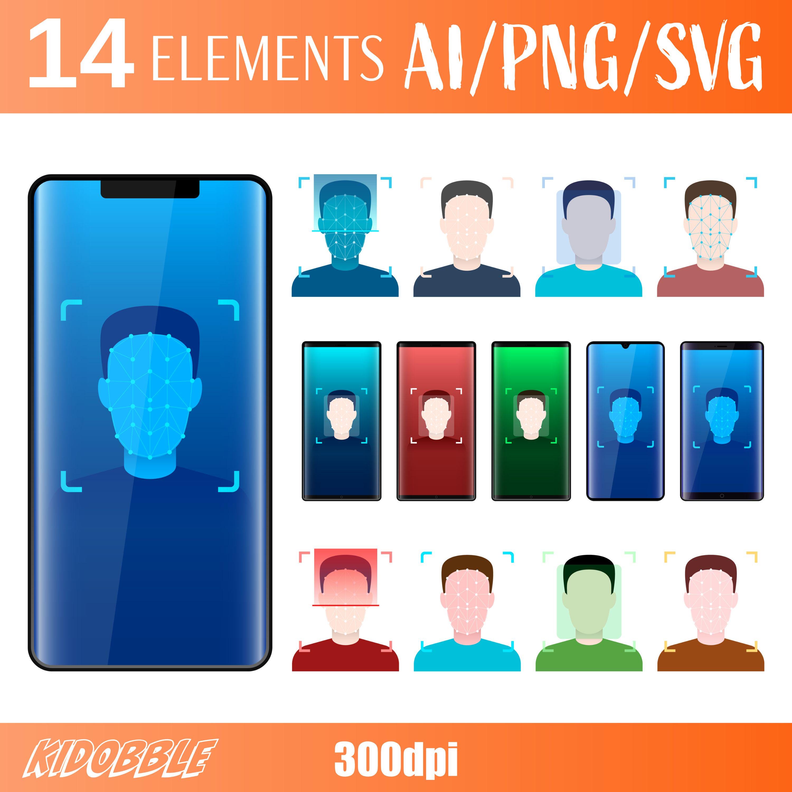Face Verification Clipart | Digital Security Icons | Hand-drawn ...