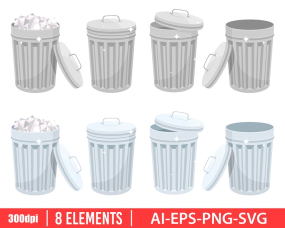 Metallic Trash Can Clipart Vector Design Illustration. Trash | Etsy