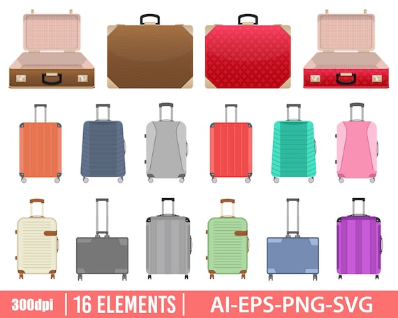 Suitcase Clipart Vector Design Illustration. Suitcase Set. | Etsy