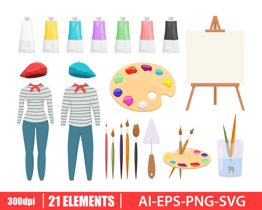 Painting Set Clipart Vector Design Illustration. Vector - Etsy