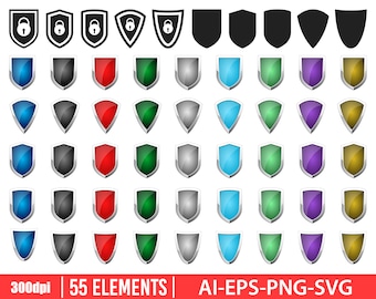 Protection Metallic Shield Clipart Vector Design Illustration. | Etsy