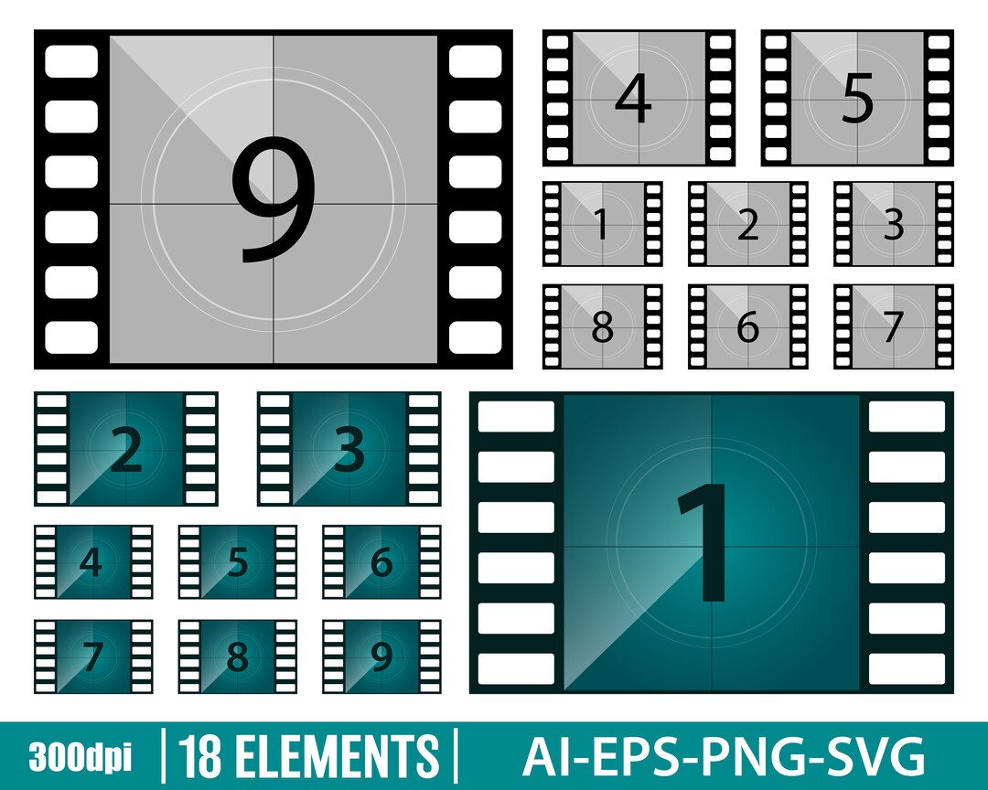 Movie Countdown Clipart Vector Design Illustration. Movie Countdown Set ...