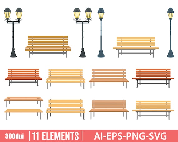 Park Bench Clipart Vector Design Illustration. Park Bench Set. - Etsy ...
