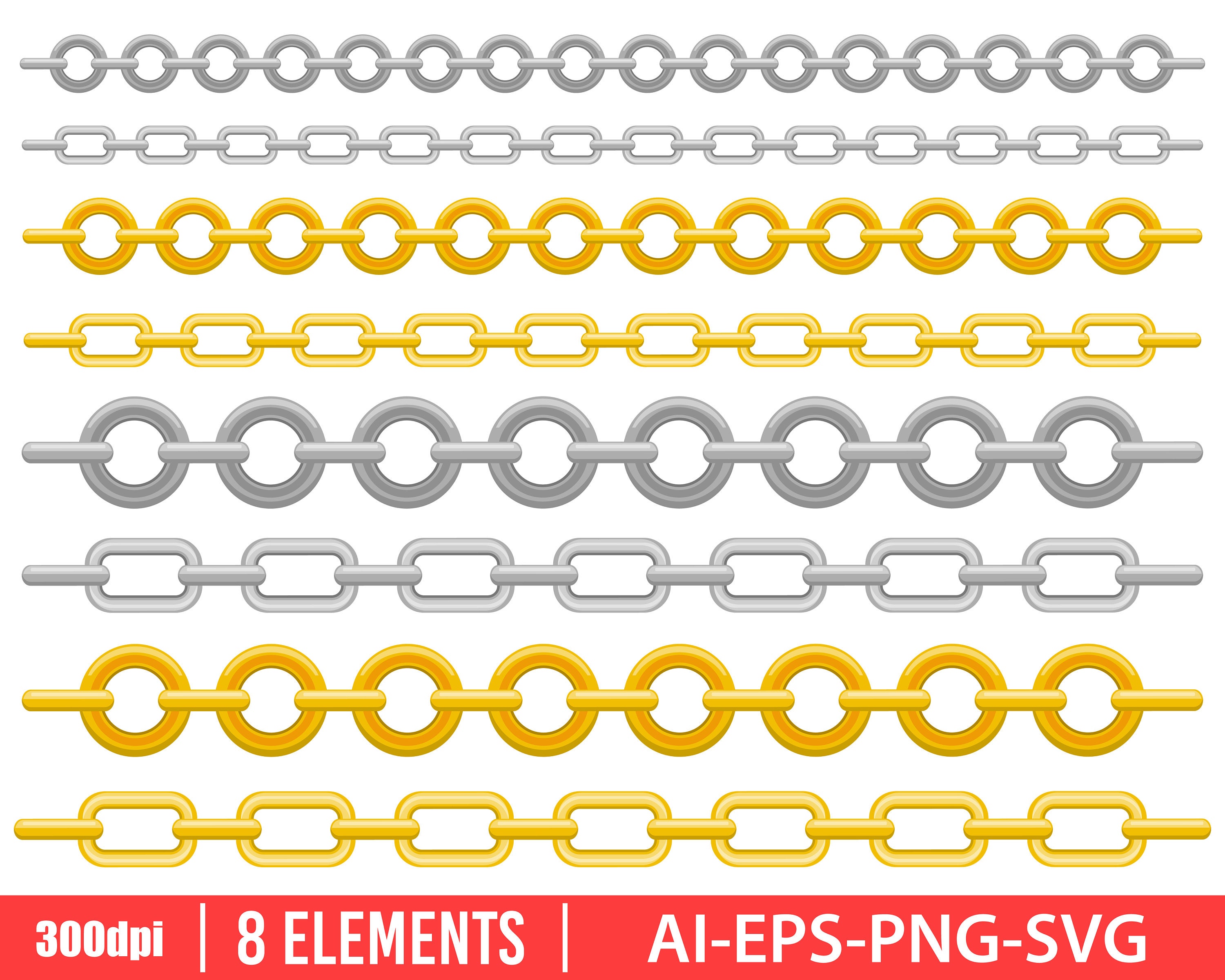 Metallic Chain Clipart Vector Design Illustration. Chain Set. Vector ...