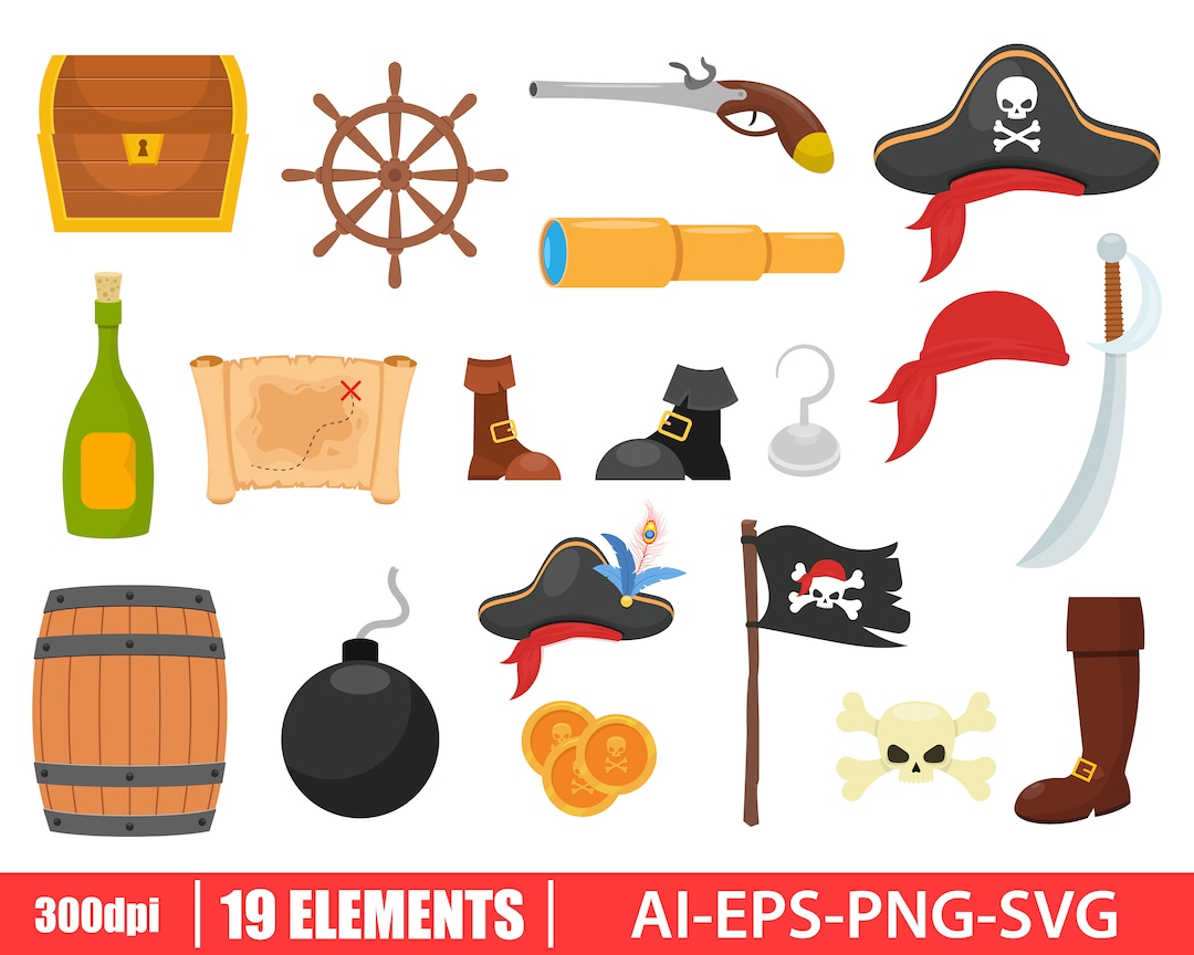 Pirate Collection Clipart Vector Design Illustration. Pirate Set ...