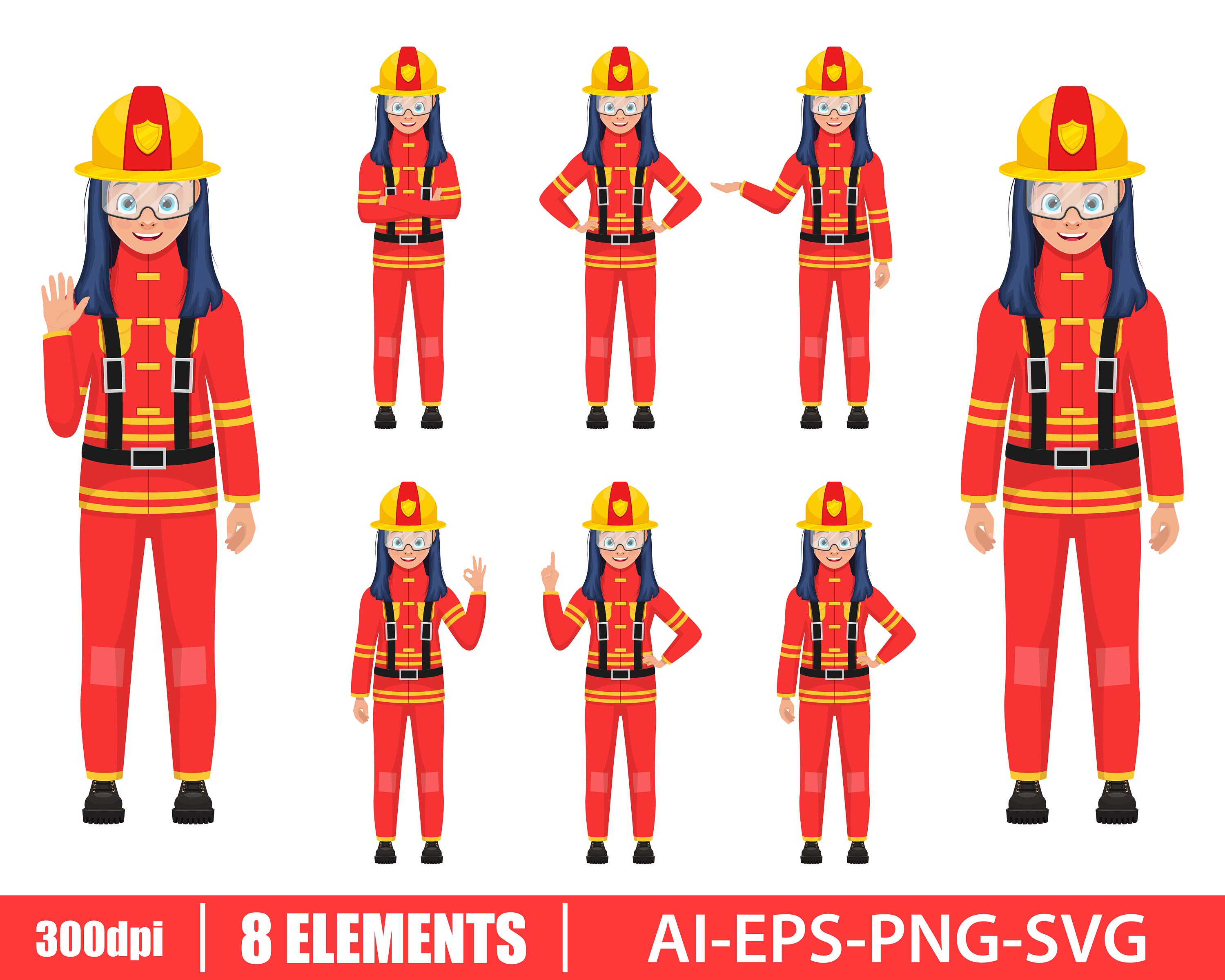 Girl Firefighter Clipart Vector Design Illustration. Girl Firefighter ...
