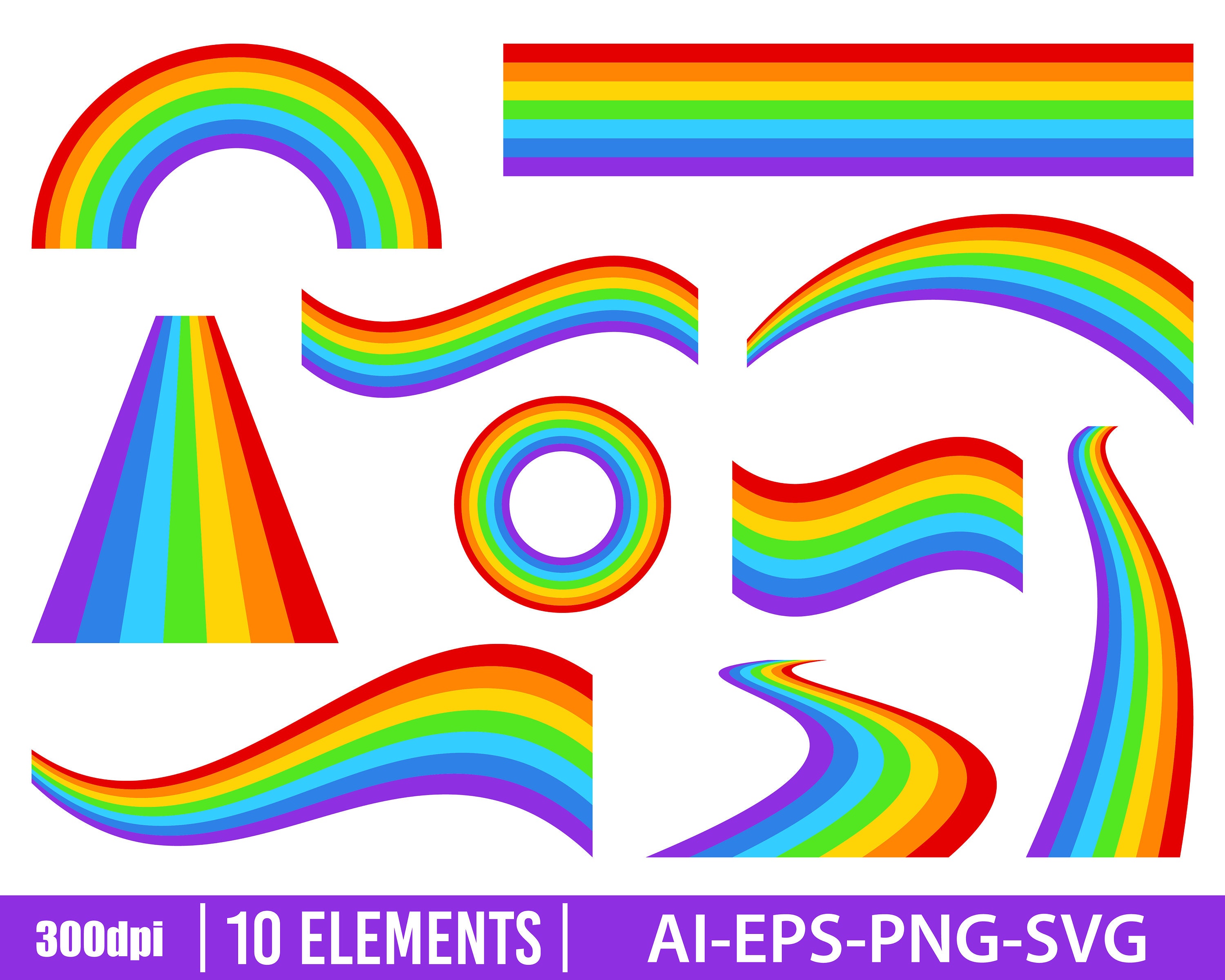 Rainbow Clipart Vector Design Illustration. Rainbow Set. - Etsy