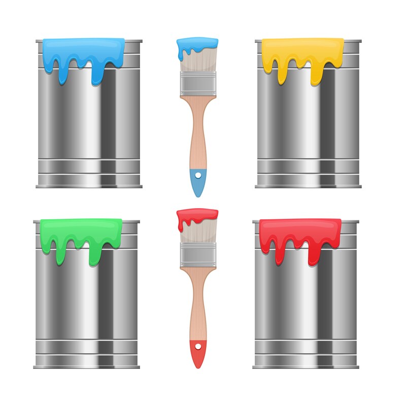 Paint Brush and Can Artistic Tools DIY Painting Kit Digital Vector Art ...
