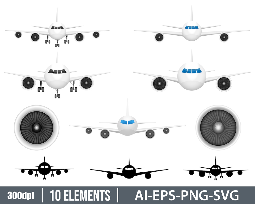 Airplane Front View Clipart Vector Design Illustration. Airplane Set ...