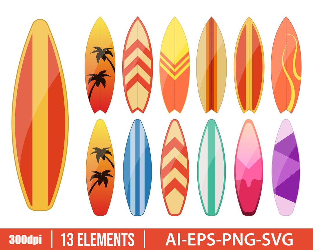 Surfboard Clipart Vector Digital Art Surfing Graphics Printable ...