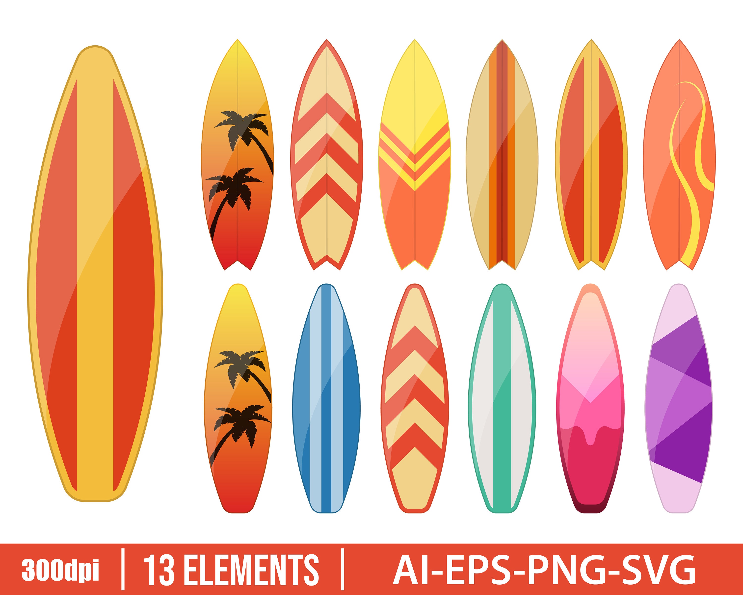 Surfboard Clipart Vector Design Illustration. Surfboard Set. - Etsy