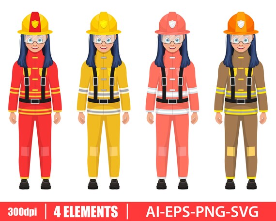Girl firefighter clipart vector design illustration. Girl | Etsy
