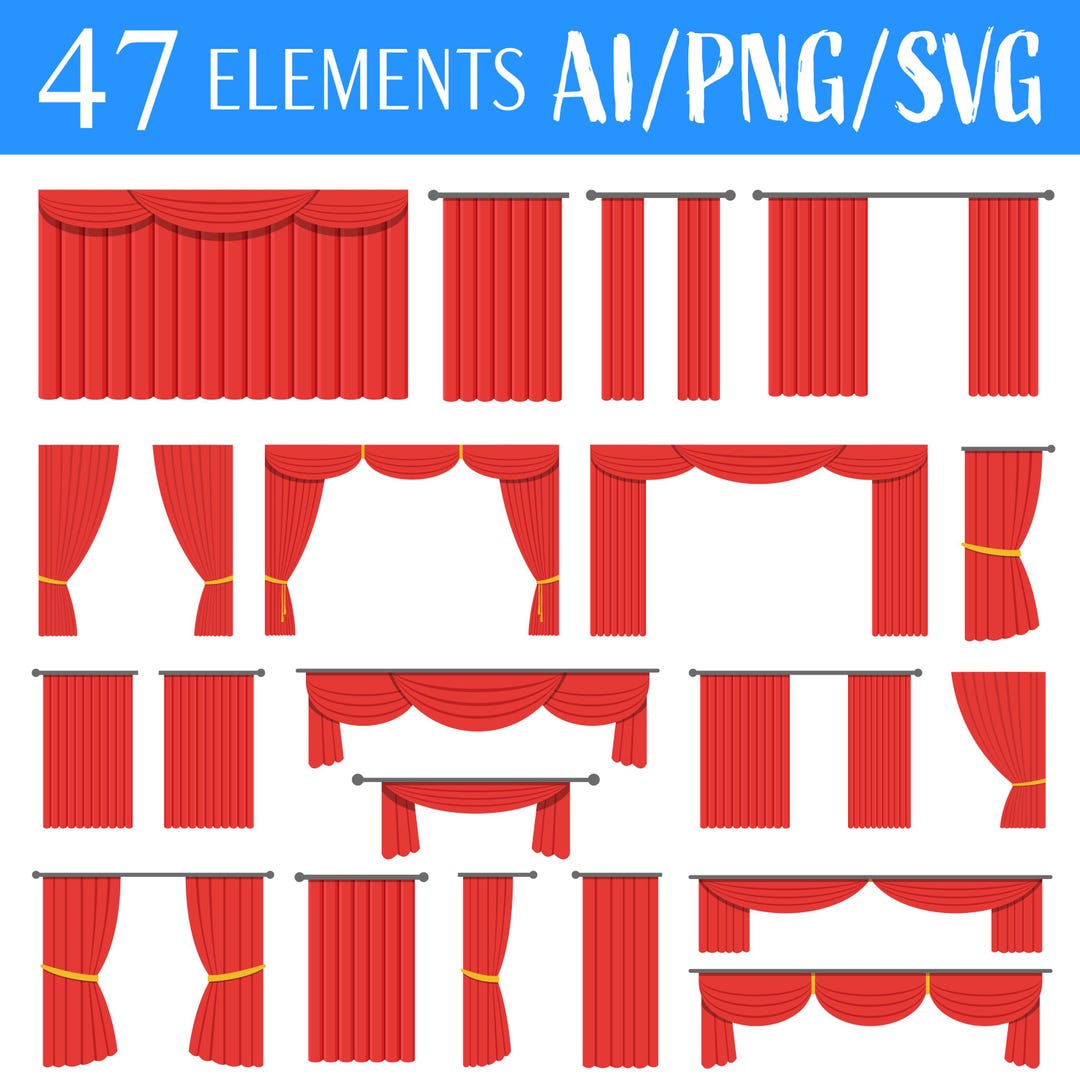 Theater Curtain Clipart Vector Digital Art Stage Curtains Printable ...