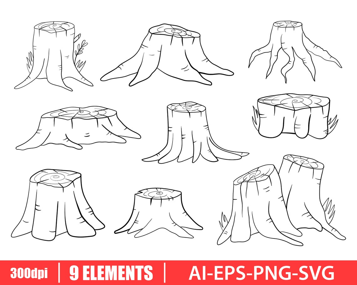 Tree Stump Clipart Vector Design Illustration. Tree Stump Set. Vector ...