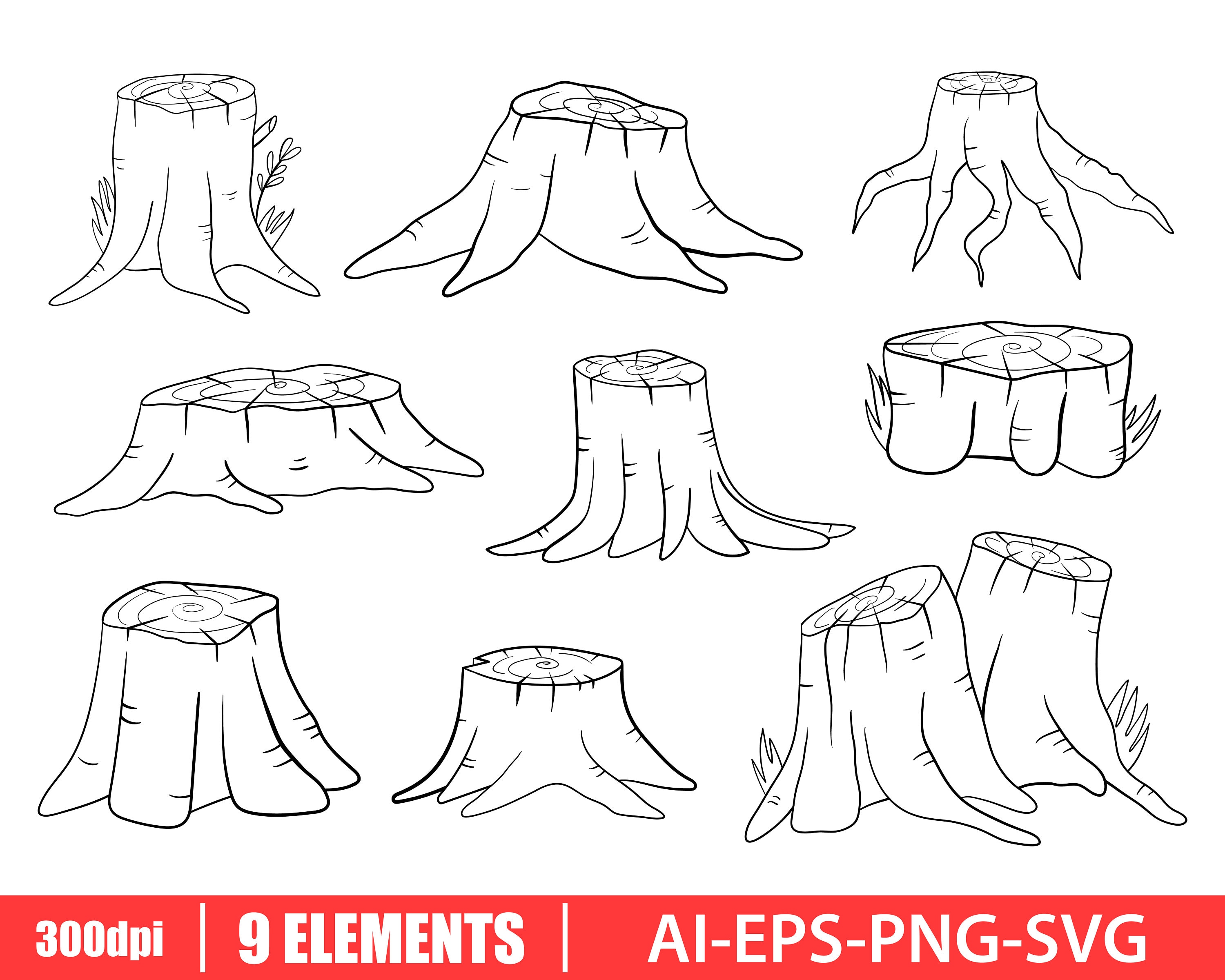 Tree Stump Clipart Vector Design Illustration. Tree Stump Set. Vector ...