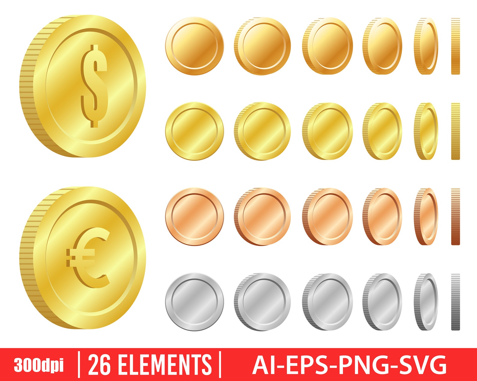 Shiny Coins Clipart Vector Design Illustration. Coins Set. - Etsy UK