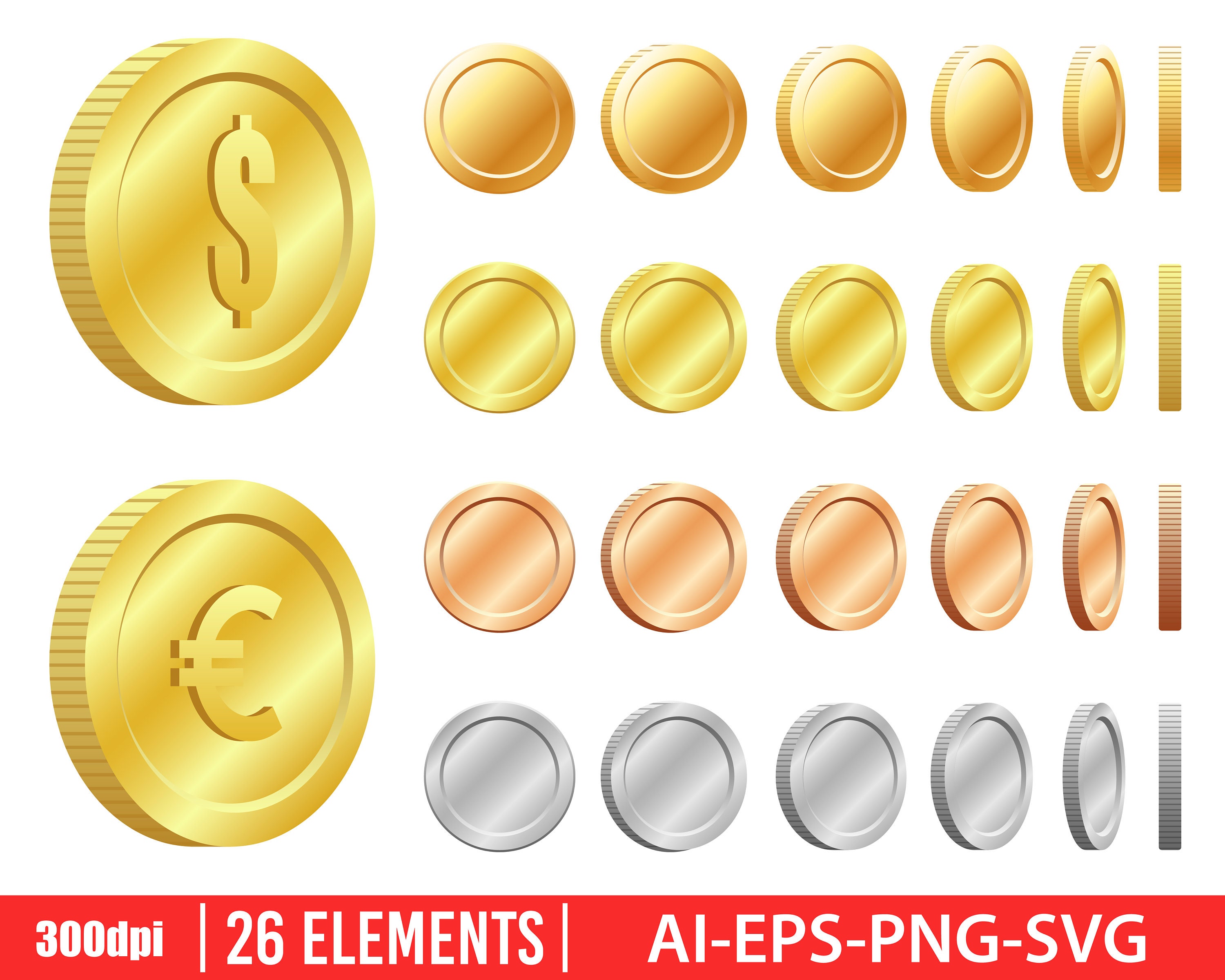 Shiny Coins Clipart Vector Design Illustration. Coins Set. Vector ...
