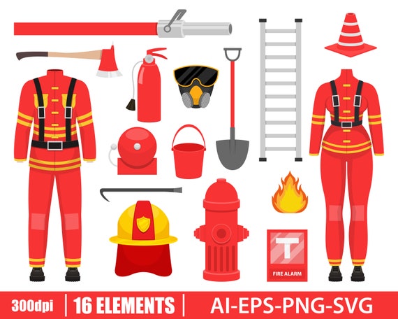 Firefighter Collection Clipart Vector Design Illustration. | Etsy