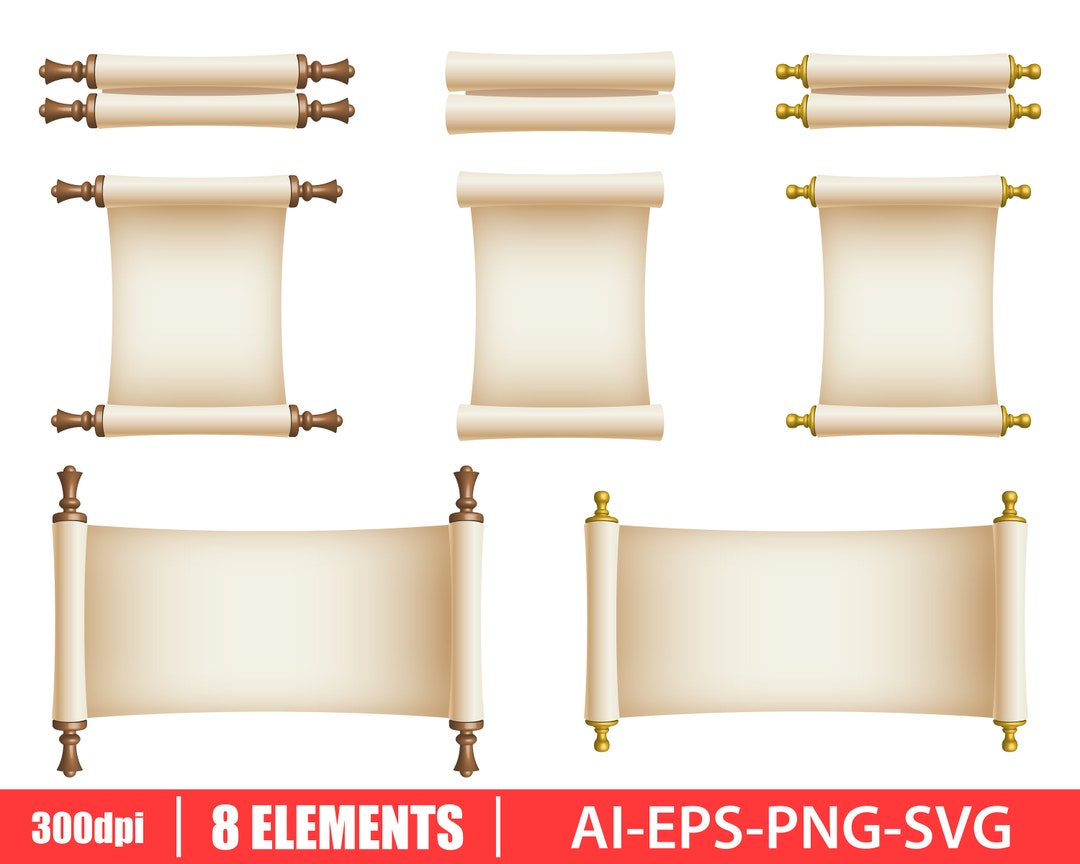 Paper Scroll Clipart Vector Design Illustration. Paper Scroll Set ...