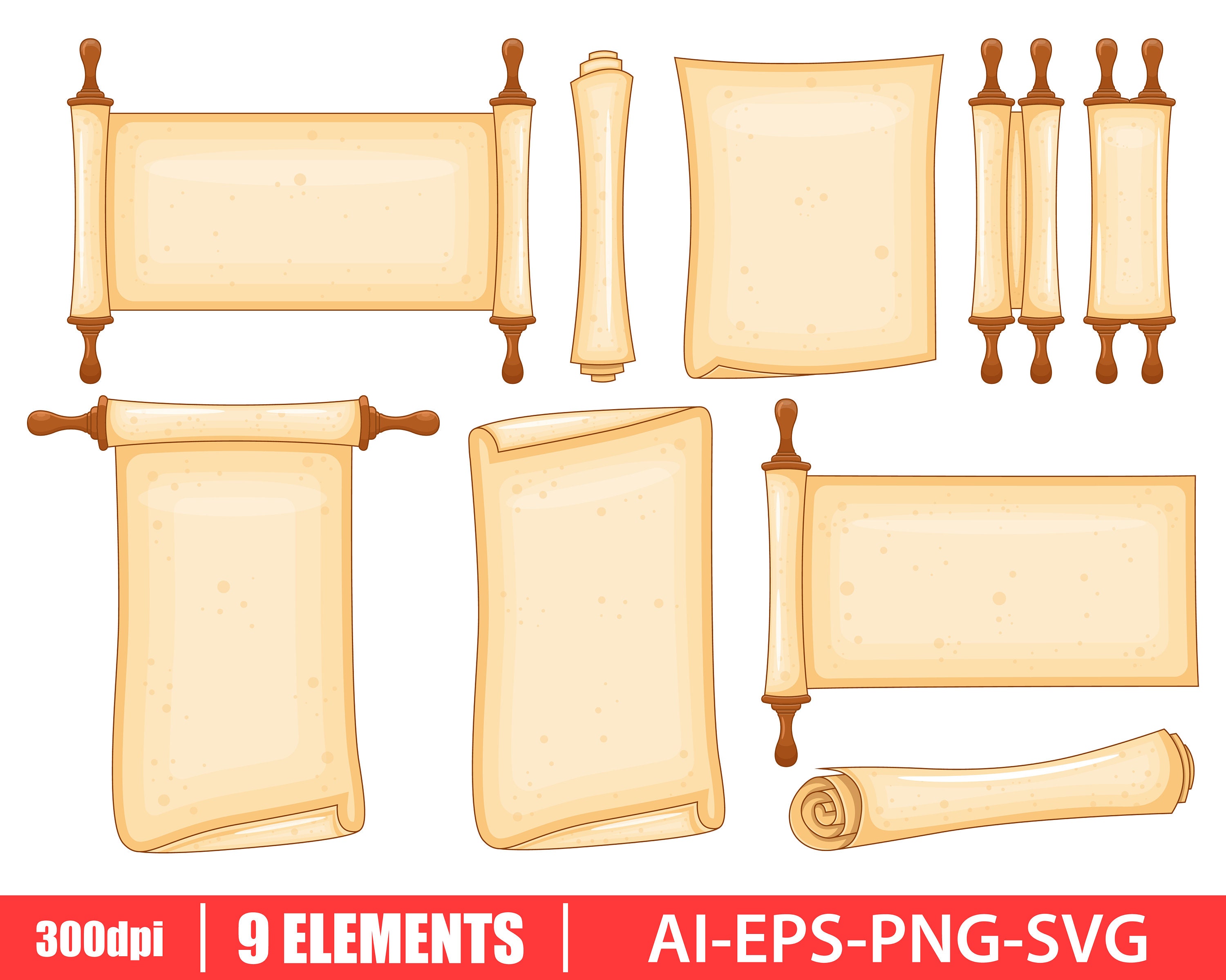 Old Scroll Clipart Vector Design Illustration. Old Scroll Set. - Etsy