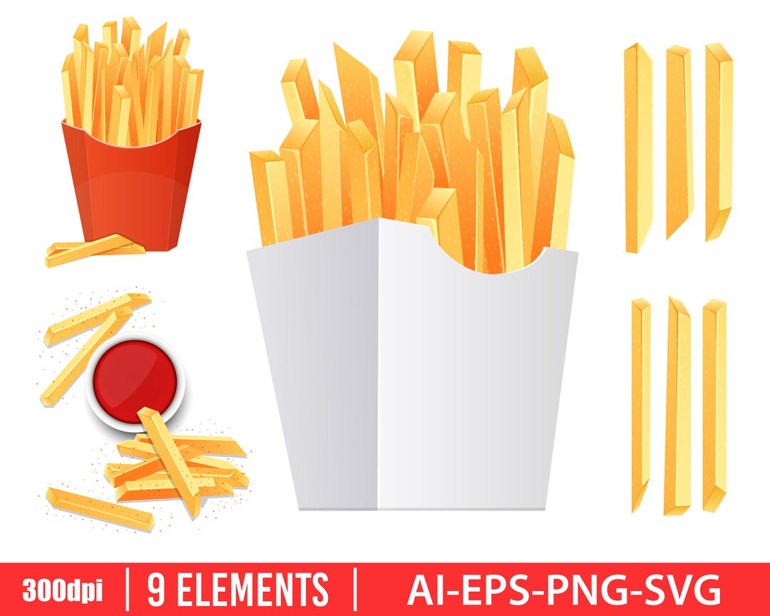 French Fries Clipart Vector Design Illustration. French Fries Set ...