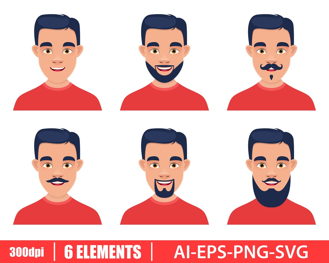 Man Face Clipart Vector Design Illustration. Man Face Set. Vector ...