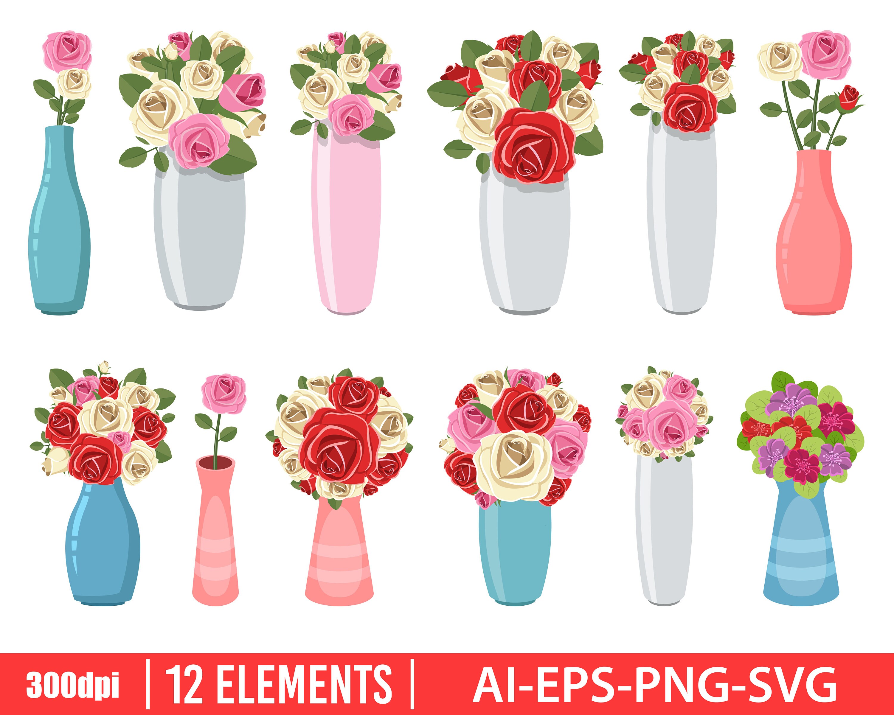 Vase With Flower Clipart Vector Design Illustration. Flower - Etsy