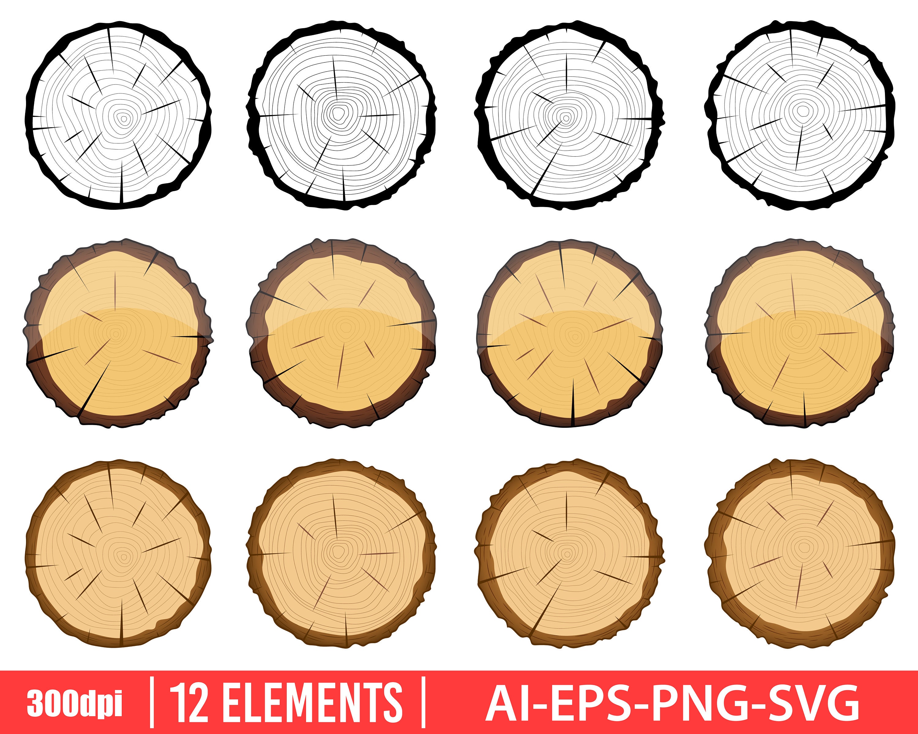 Cross Section of Wooden Tree Clipart Design Illustration. - Etsy
