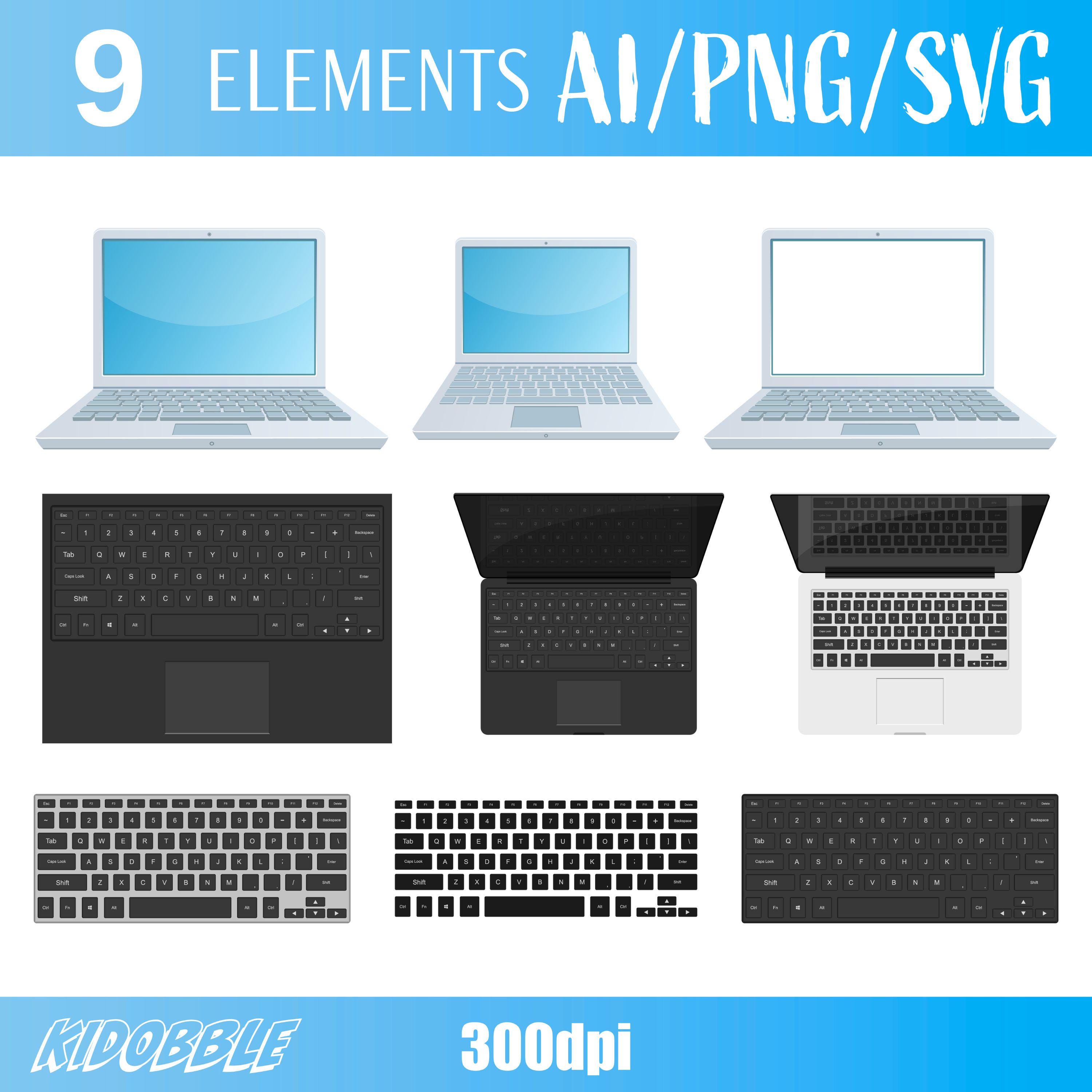 Laptop Device Clipart and Keyboard Vector Digital Computer Illustration ...