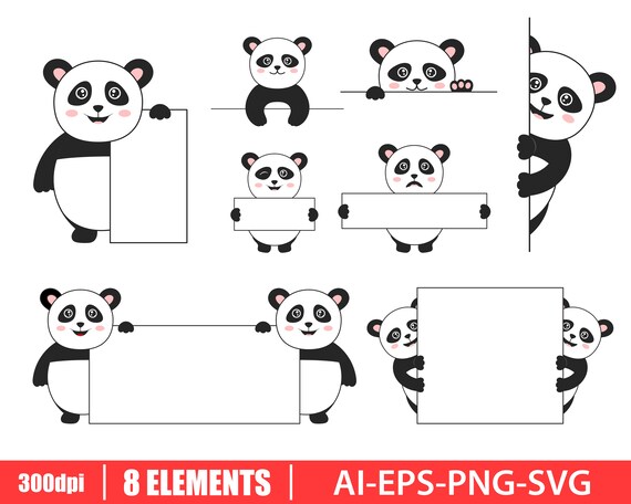 Panda Bear Clipart Vector Design Illustration. Panda Bear Set. - Etsy