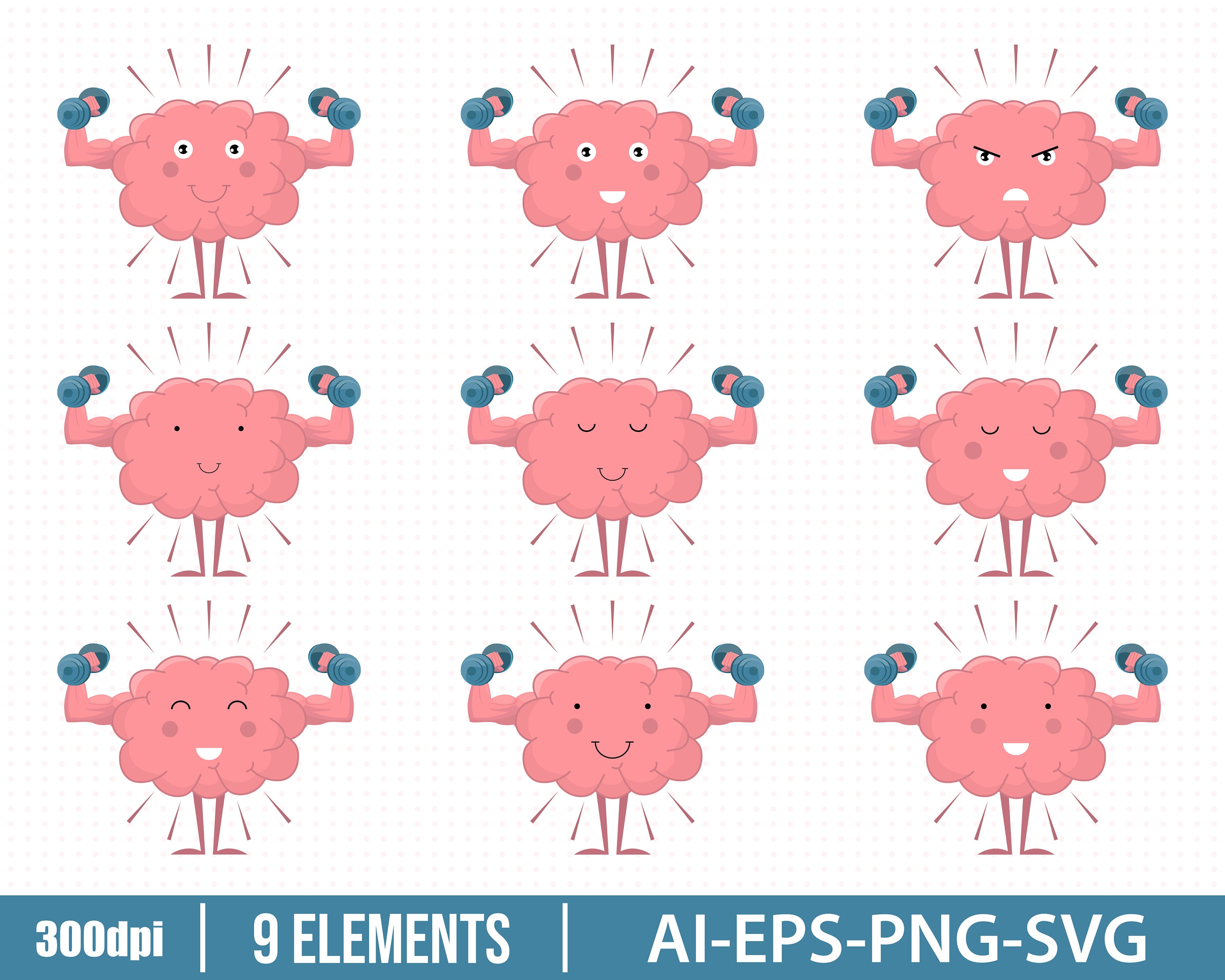 Cute Brain Training With Dumbbell Clipart Vector Illustration. - Etsy