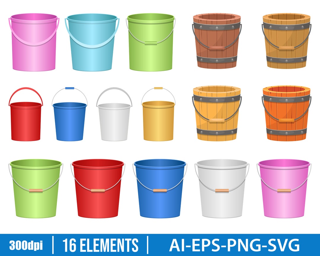 Realistic Bucket Clipart Vector Design Illustration. Bucket Set. Vector ...