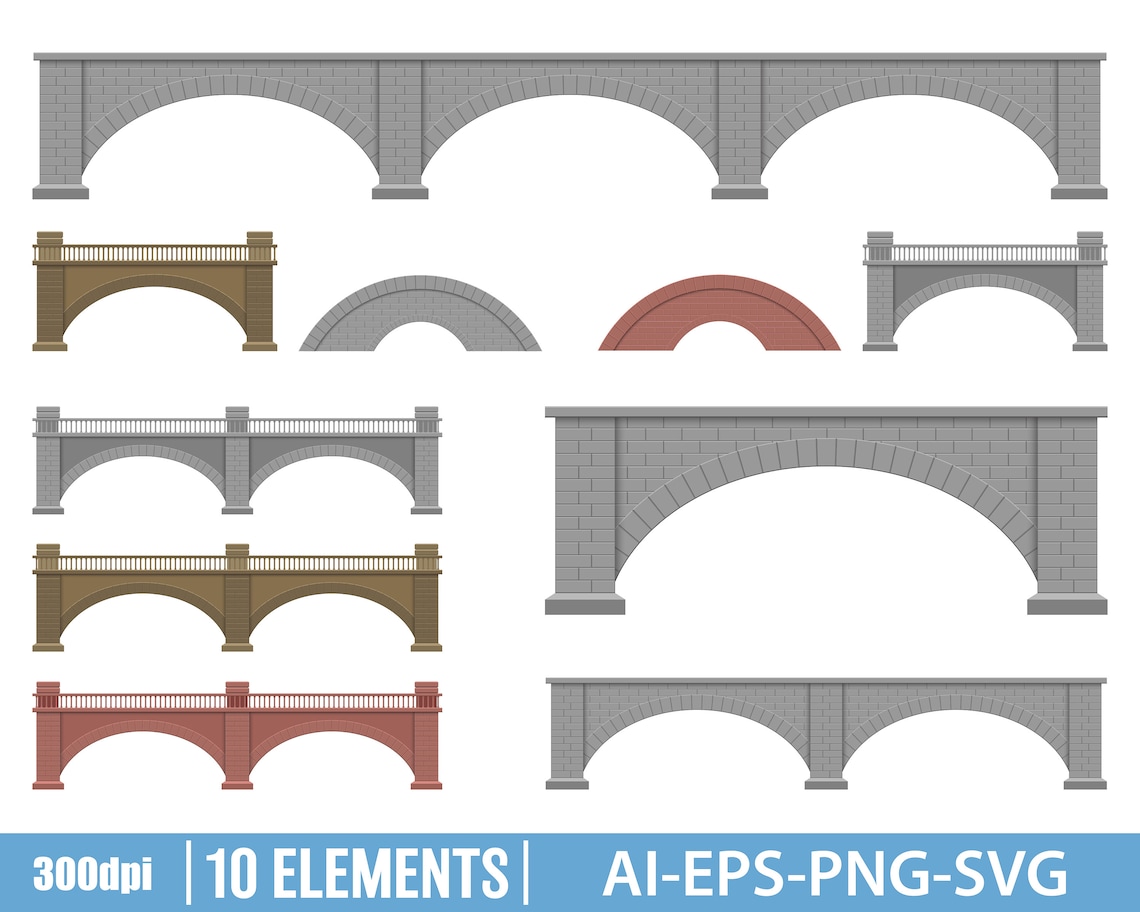 Stone Bridge Clipart Vector Design Illustration. Bridge Set. - Etsy UK