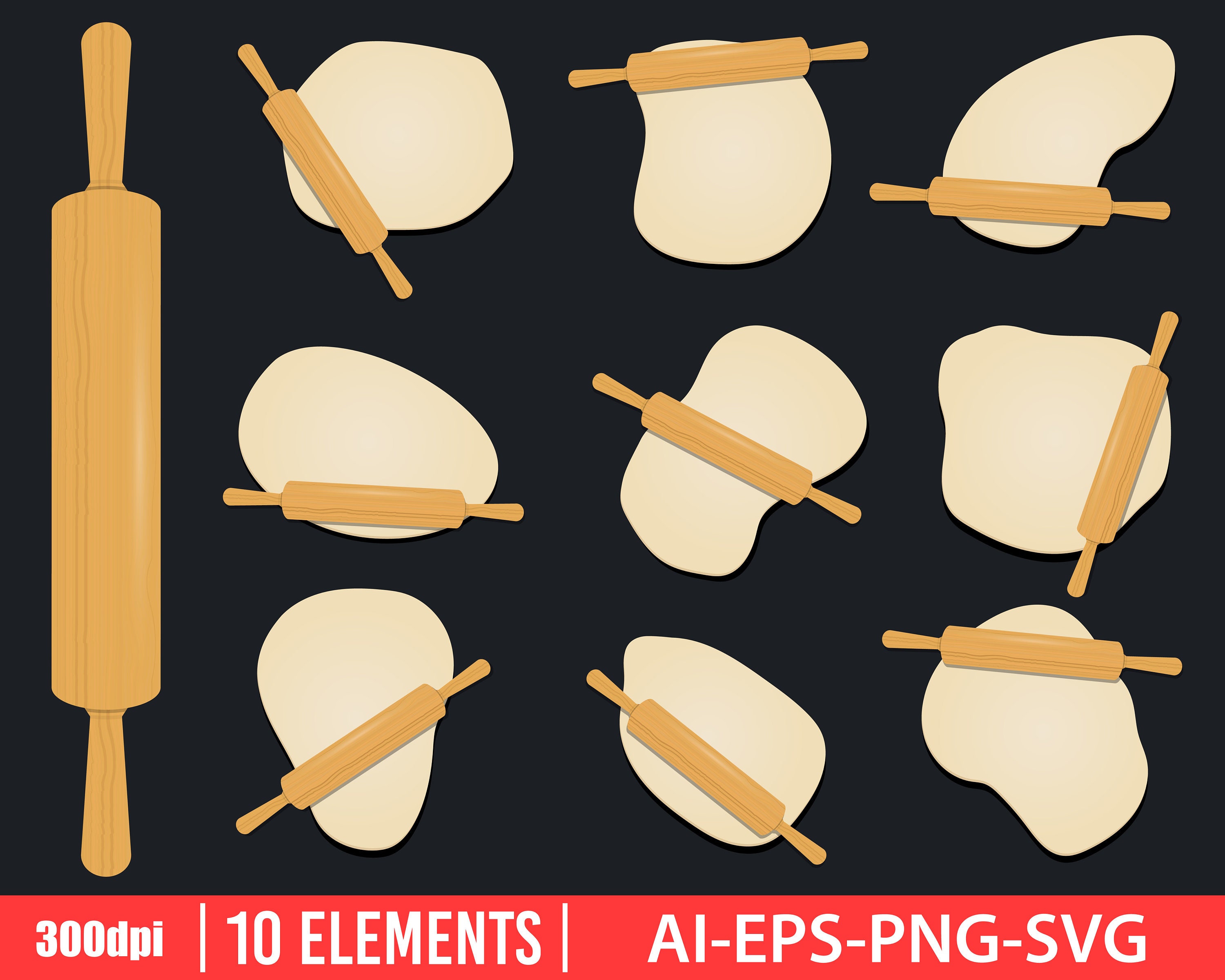Wooden Rolling Pin on the Dough Clipart Vector Design Illustration ...