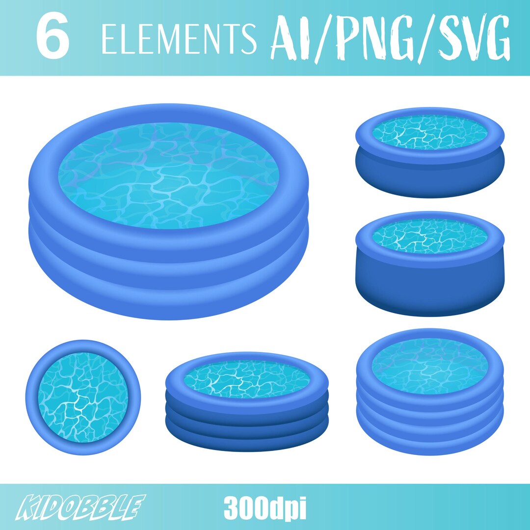 Inflatable Pool Clipart | Summer Pool Stickers | Hand-drawn Water Fun ...