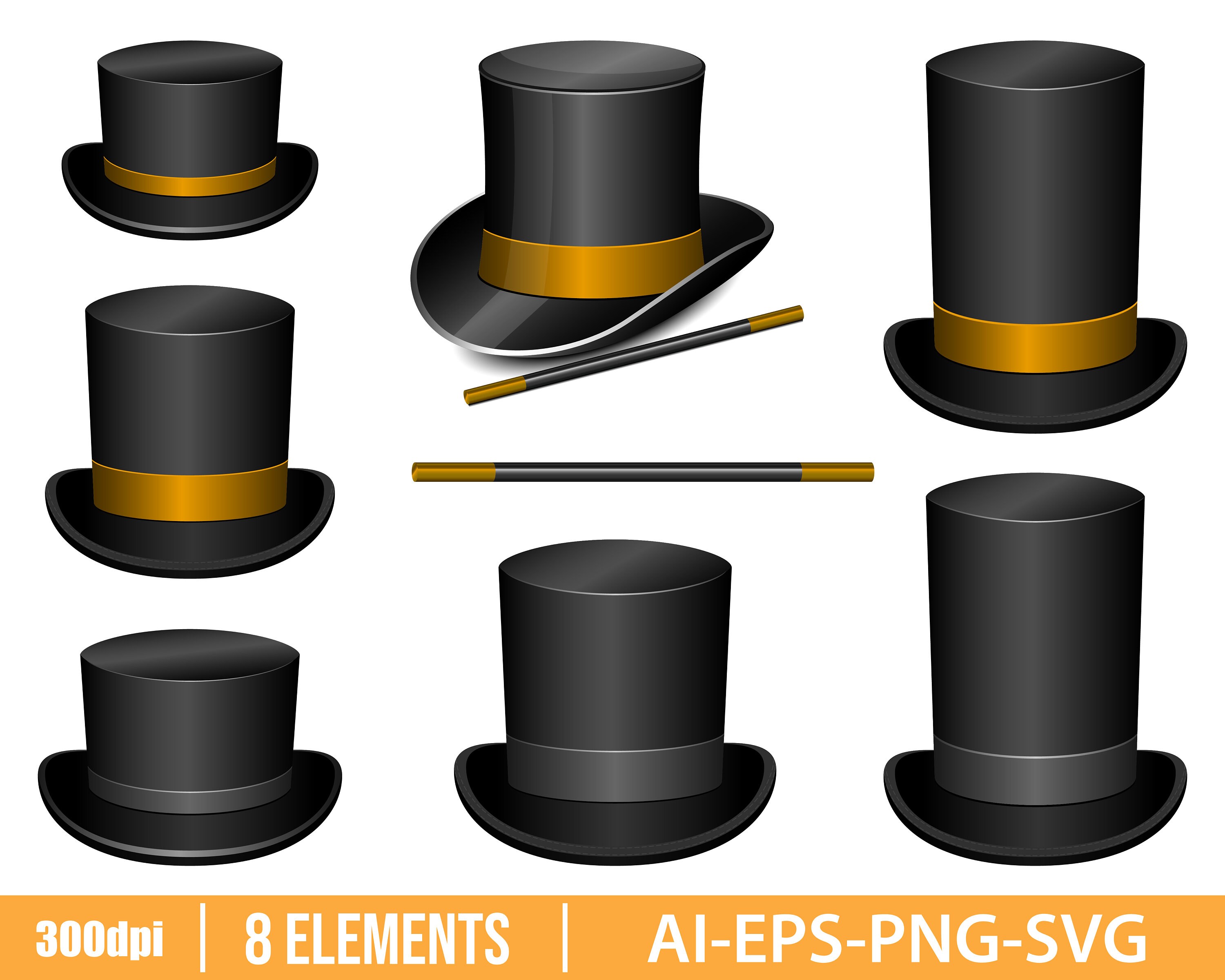 Magician Hat and Stick Clipart Vector Design Illustration. Magician Hat ...