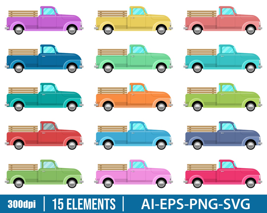 Retro Pickup Clipart Vector Design Illustration. Retro Pickup Truck Set ...