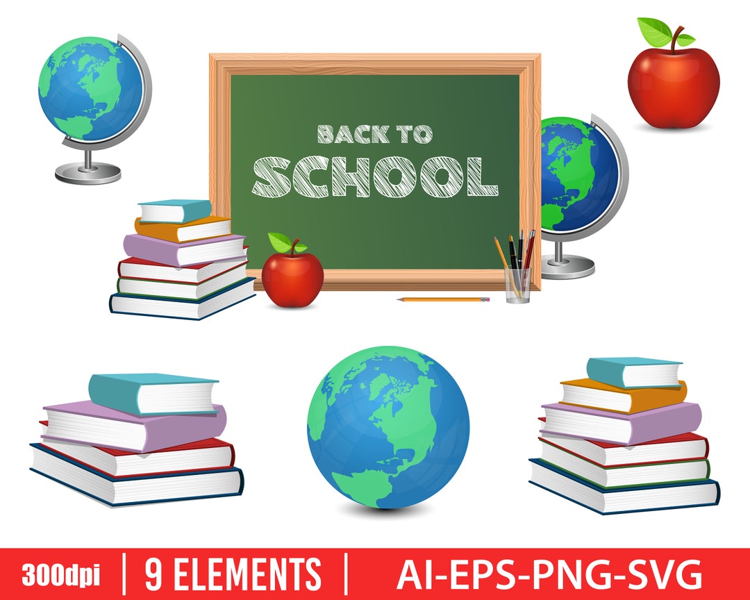 Back to School Elements Clipart Vector Design Illustration. - Etsy