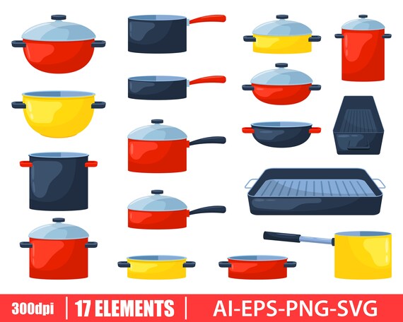 Cooking Pot Clipart Vector Design Illustration. Pot Set. - Etsy