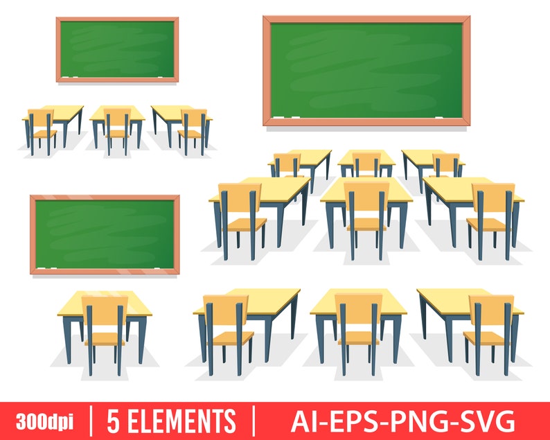 School Desk and Classroom Clipart Vector Design Illustration. Classroom ...