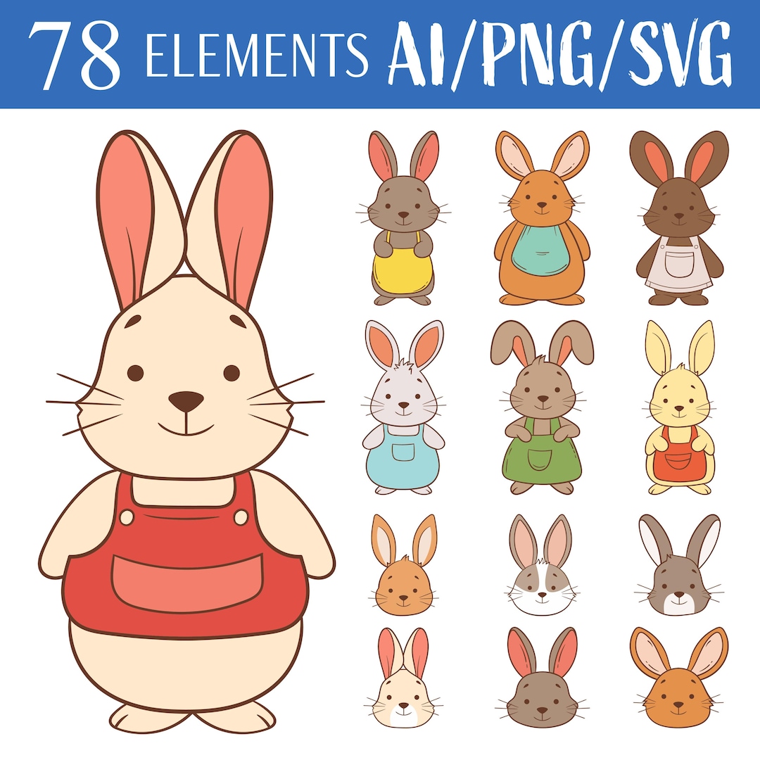 Cute Bunny 2D Flat Design Cartoon Rabbit Illustration Adorable Animal ...