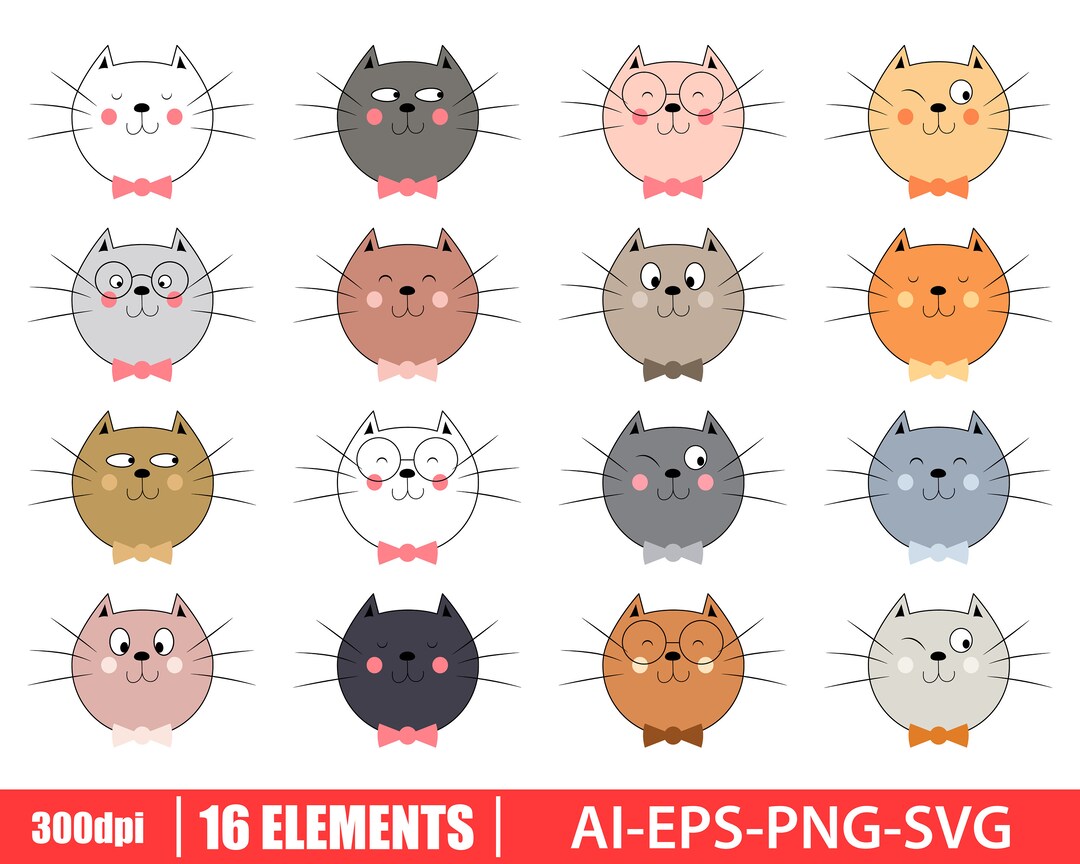 Kitty Cat Clipart Vector Design Illustration. Cat Set. Vector Clipart ...