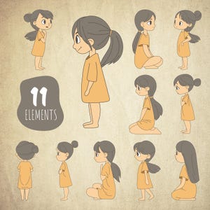 Cute 2D Flat Design Little Girl Digital Files Cute Printable Little ...