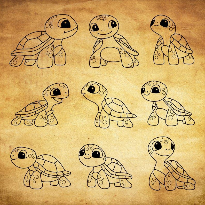Cute Turtle Set Digital Clipart Bundle Printable Art Design ...