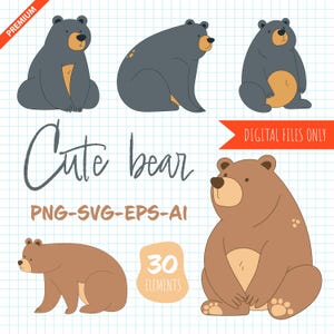 Adorable 2D Flat Design Bear Cute Cartoon Animal Illustration Furry ...