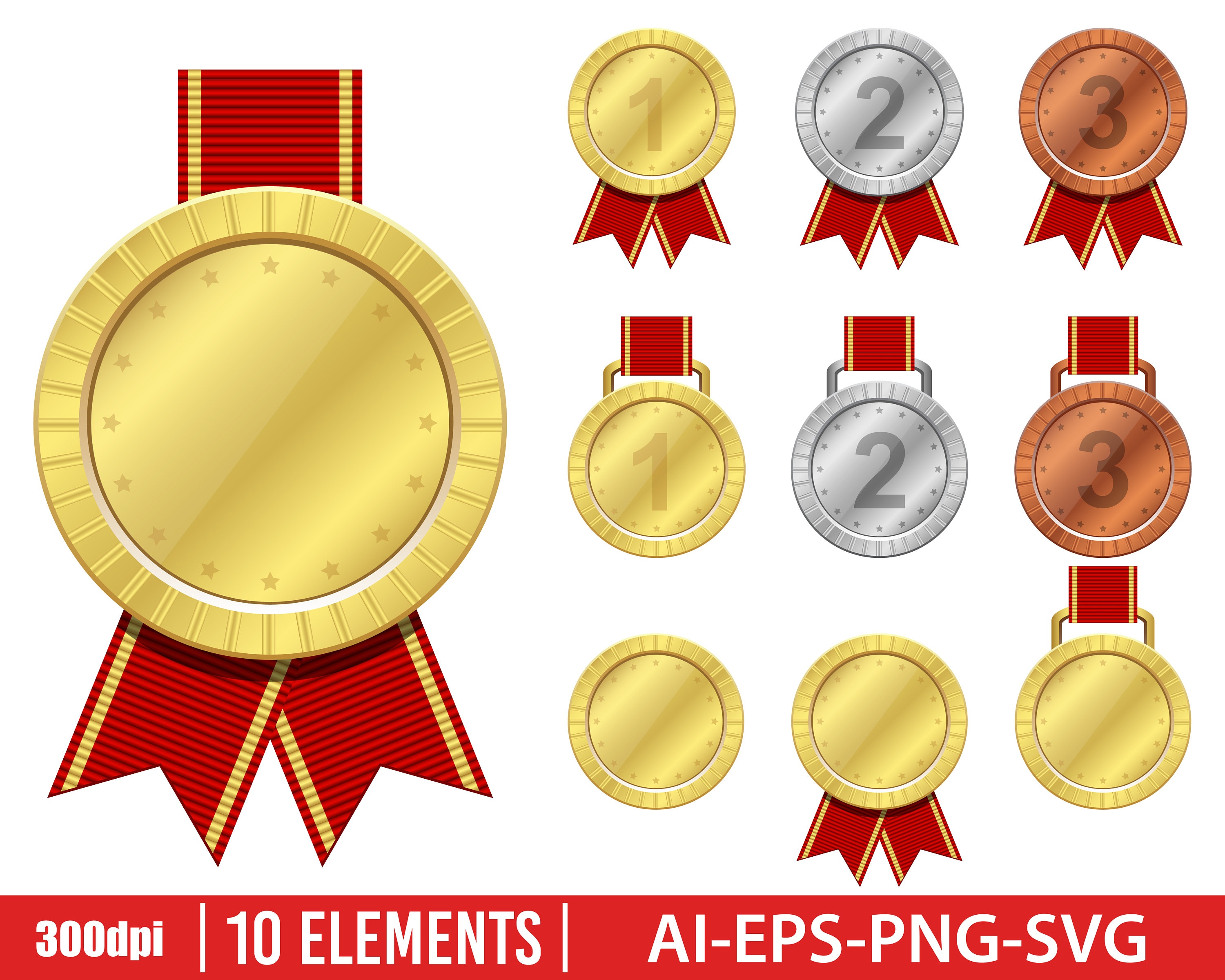 Winner Medal Clipart Vector Design Illustration. Winner Medal Set ...