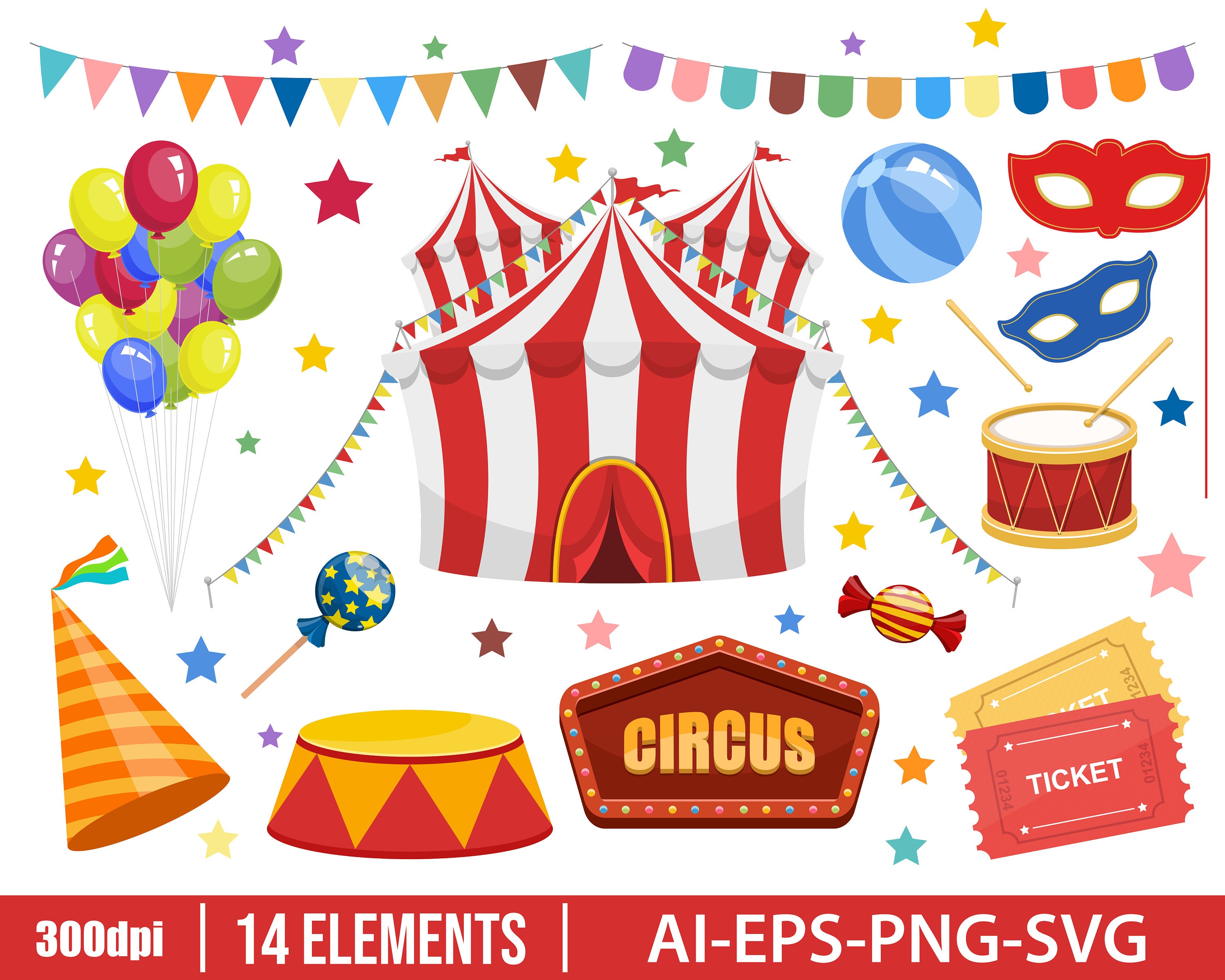 Circus Elements Clipart Vector Design Illustration. Circus - Etsy