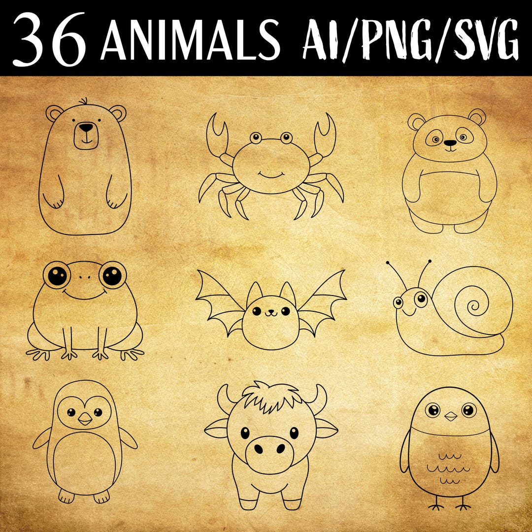 Cute Animals Clipart 2D Flat Design Vector Cute Animal Illustrations ...