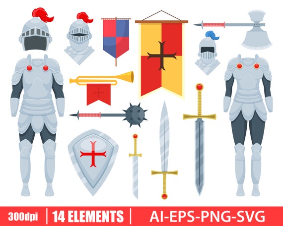 Knight Objects Clipart Vector Design Illustration. Knight Set. - Etsy