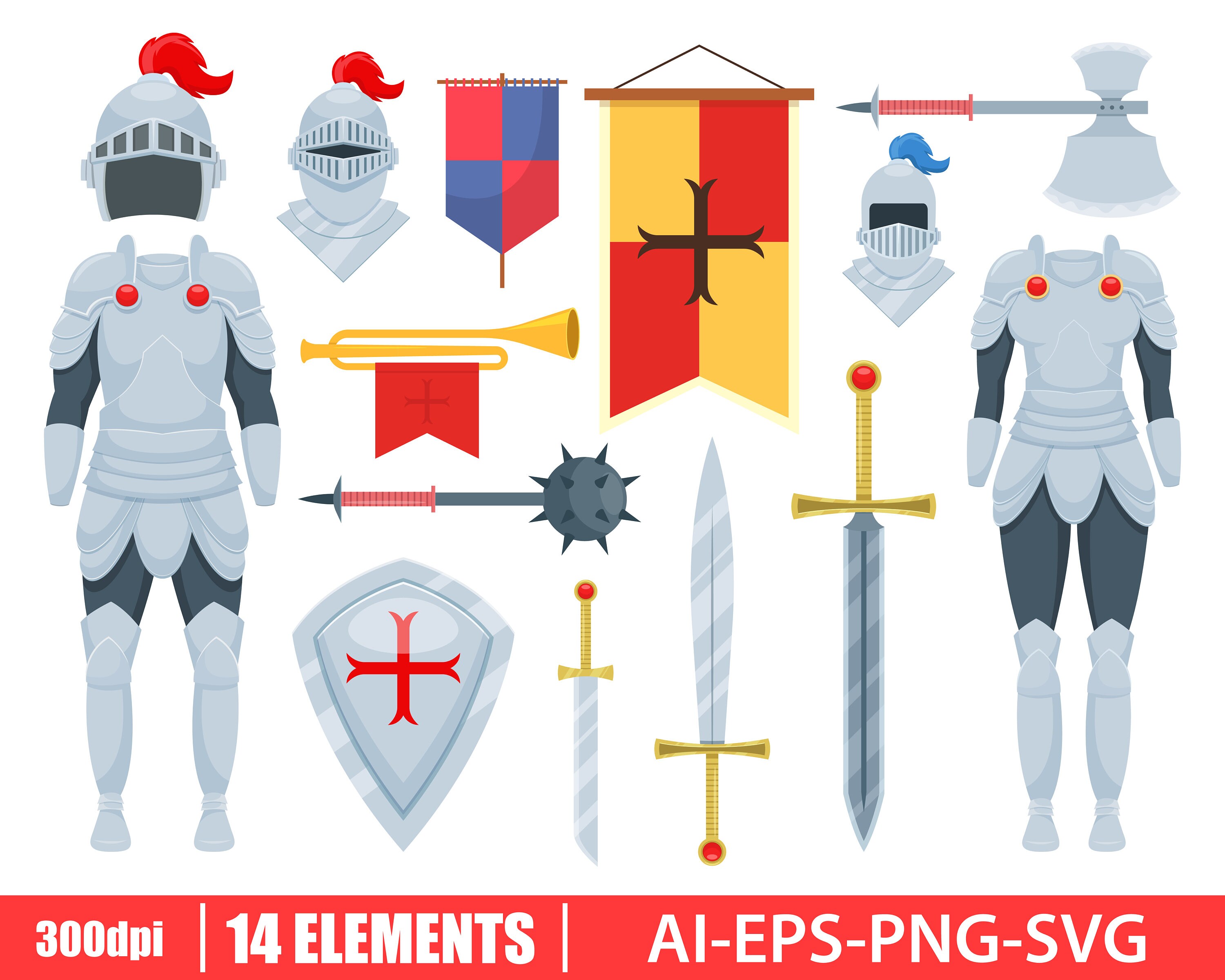 Knight Objects Clipart Vector Design Illustration. Knight Set. - Etsy